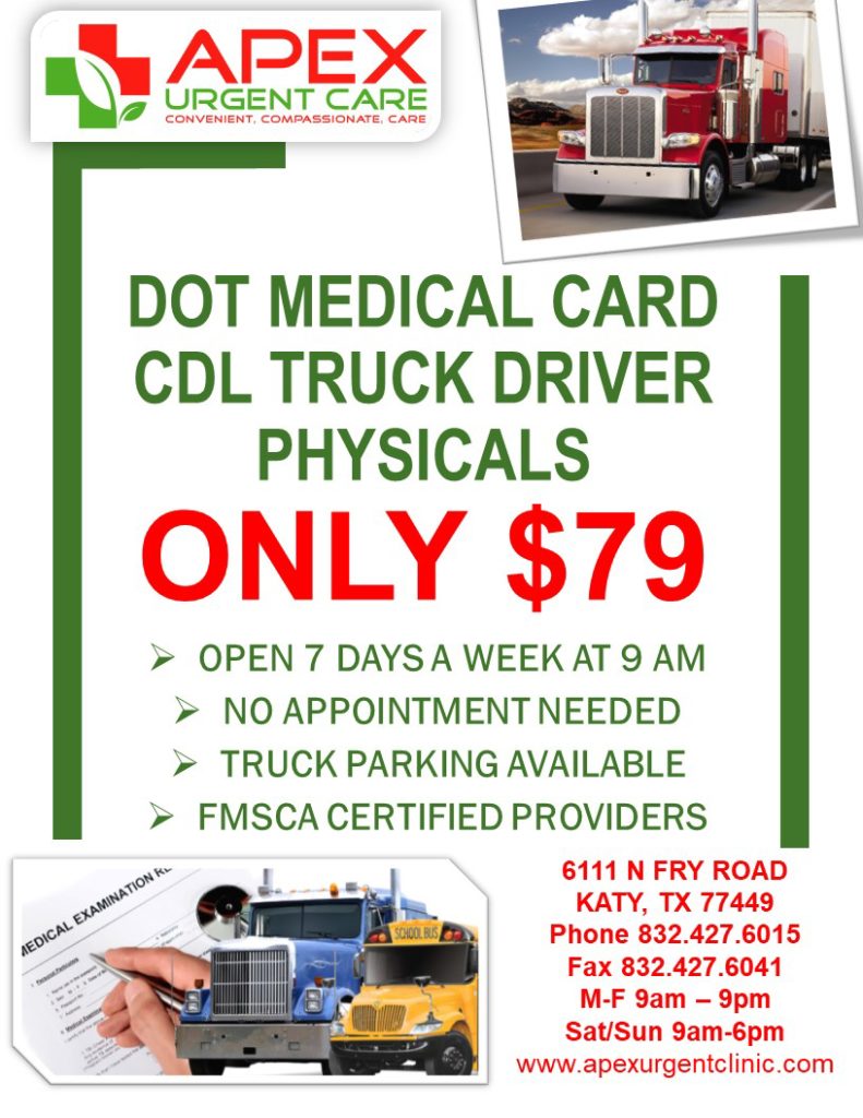 DOT Medical Card CDL Truck Driver Physicals For Only 79 Apex Urgent